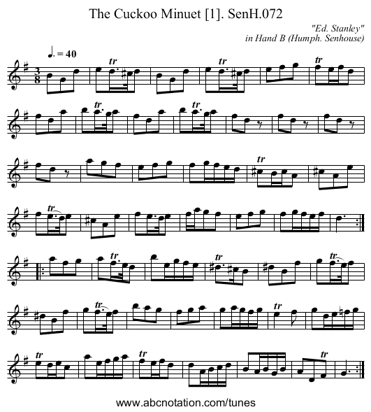 abc | Cuckoo Minuet [1]. SenH.072, The - tunearch.org/wiki/Cuckoo ...