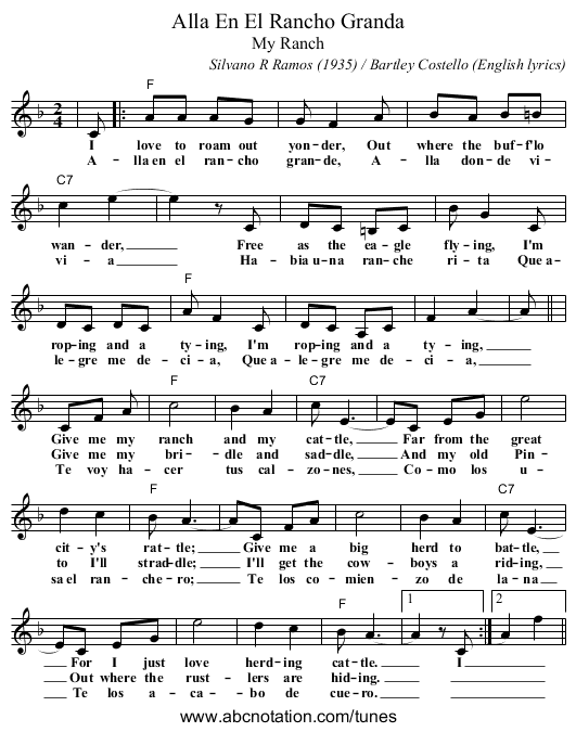 abc | Alla En El Rancho Granda - trillian.mit.edu/~jc/music/abc/mirror ...