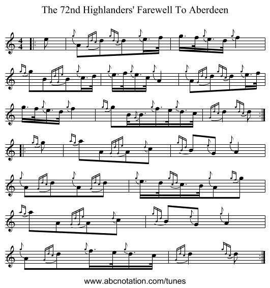 abc | The 72nd Highlanders' Farewell To Aberdeen - thesession.org/tunes ...